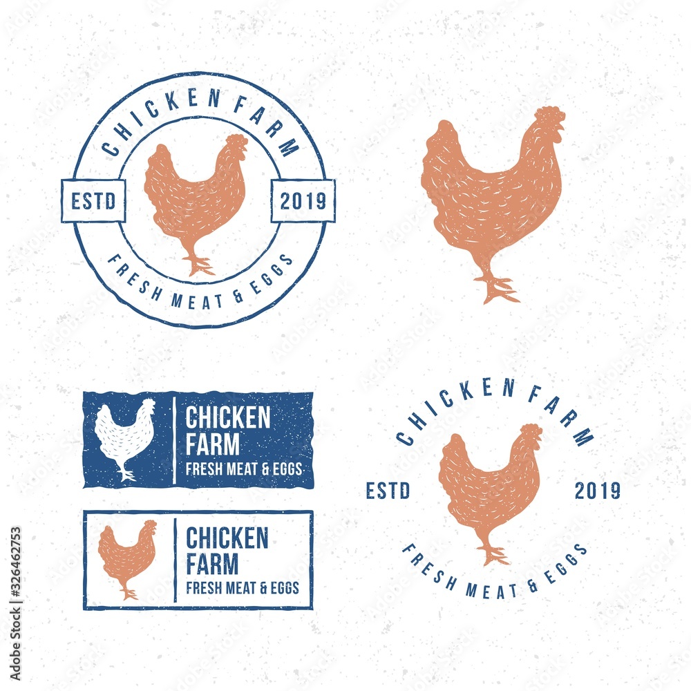 Template chicken logo. Labels, badges and design elements. Rustic and ...