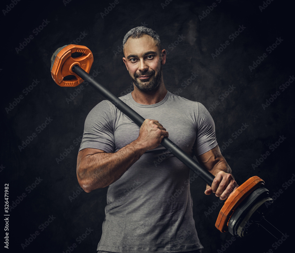 Heavyweight, adult, fit muscular caucasian man coach posing for a ...