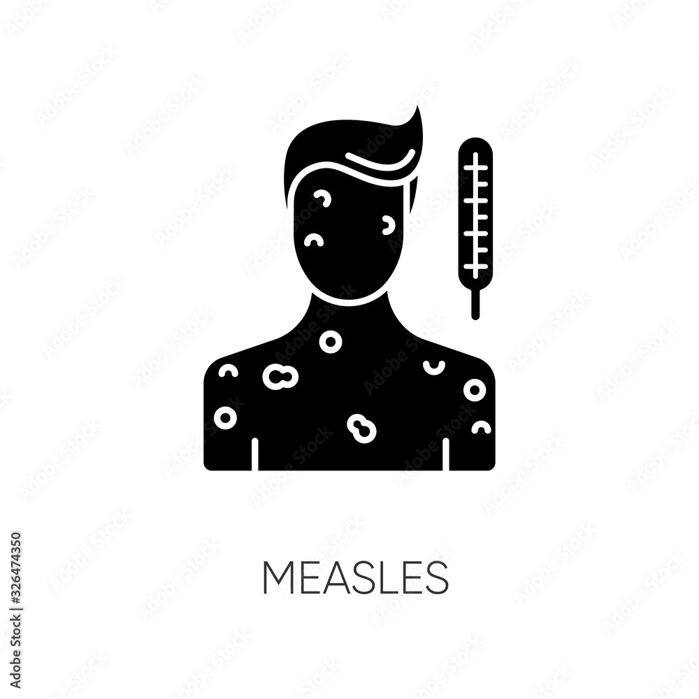 Measles black glyph icon. Pandemic viral infection, contagious rubella ...