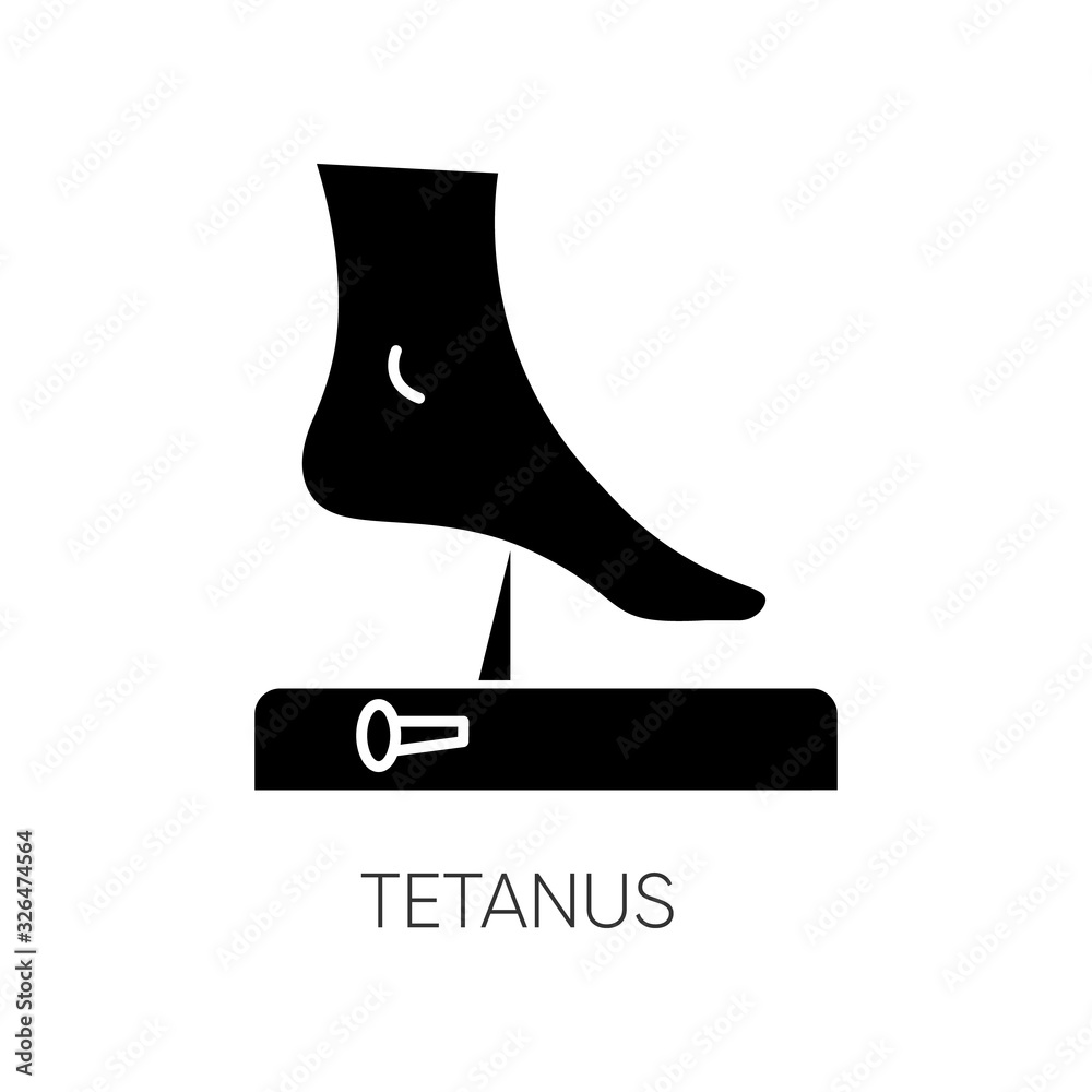 Tetanus black glyph icon. Infectious disease, bacterial infection ...