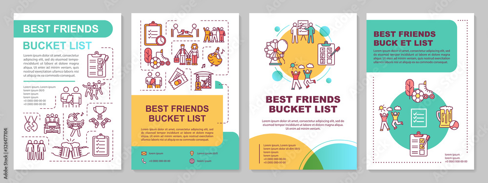Best friends bucket list brochure template. Activities with soulmate ...