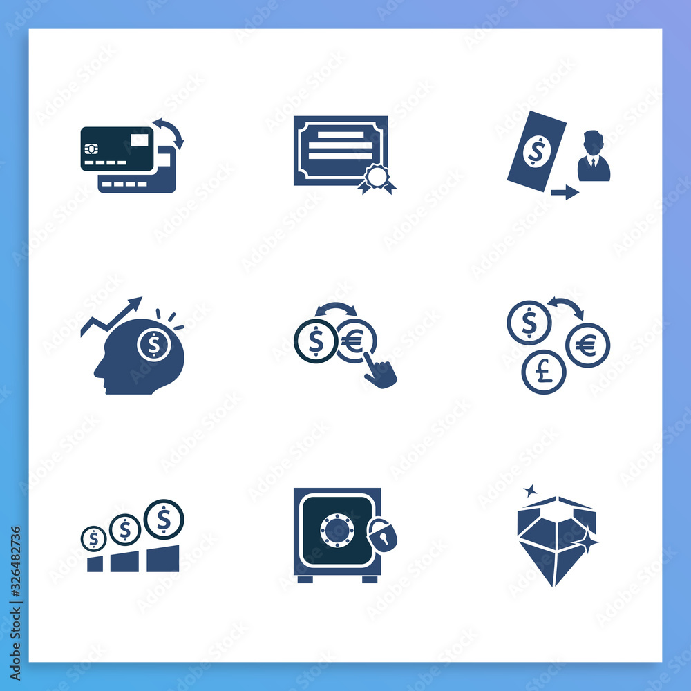 Economy icon set and diamond with safe, investment strategy and ...