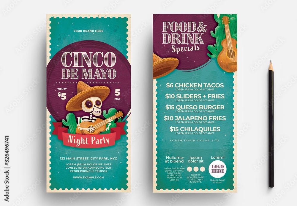 Cinco De Mayo Flyer Layout with Calacas Skull Illustrations Stock ...