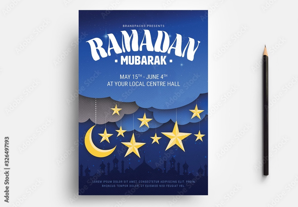 Ramadan Flyer Layout with Starry Sky and Mosque Illustrations Stock ...