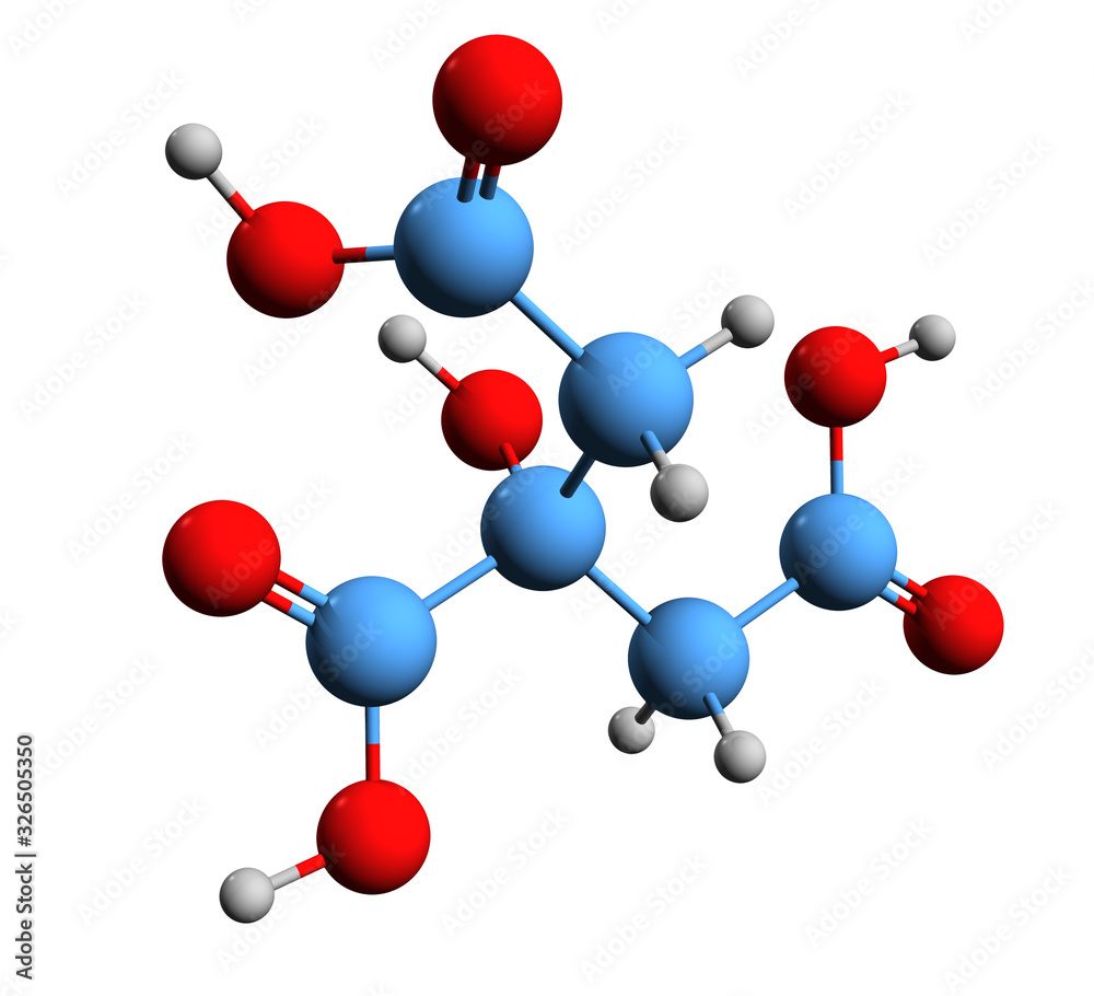 Poster 3D image of Citric acid skeletal formula - molecular chemical ...