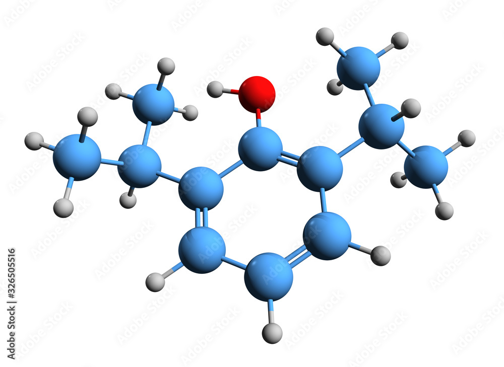 3D image of propofol skeletal formula - molecular chemical structure of ...