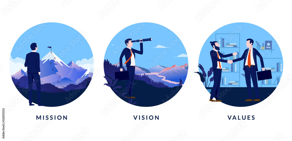 Business mission, vision and values. A set of images to use in ...