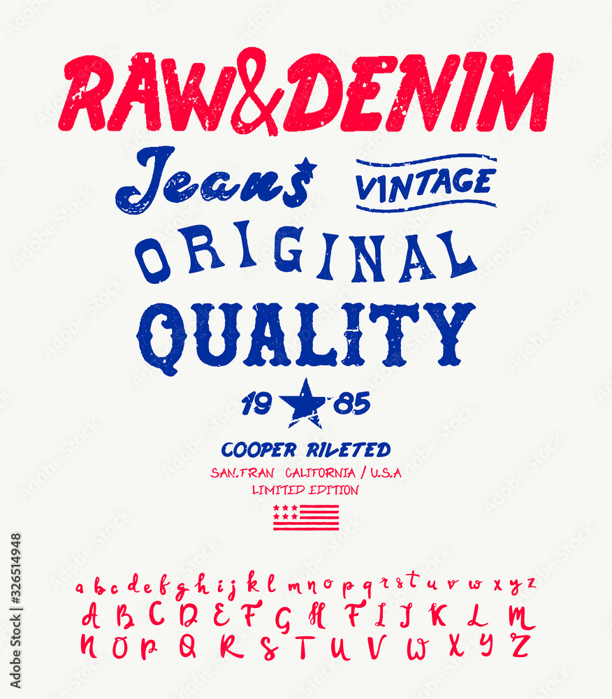Original vintage Denim print for t-shirt or apparel. Old school vector ...