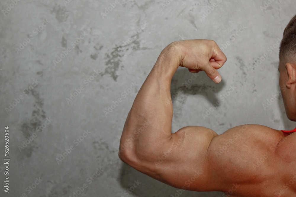 Male powerful biceps closeup. Gym. Body-builder. Beautiful, swollen ...