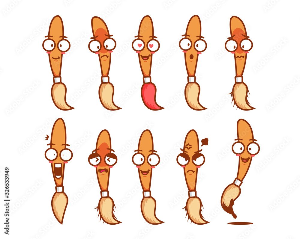 Paint brush cute funny cartoon mascot character emoji emoticon face ...