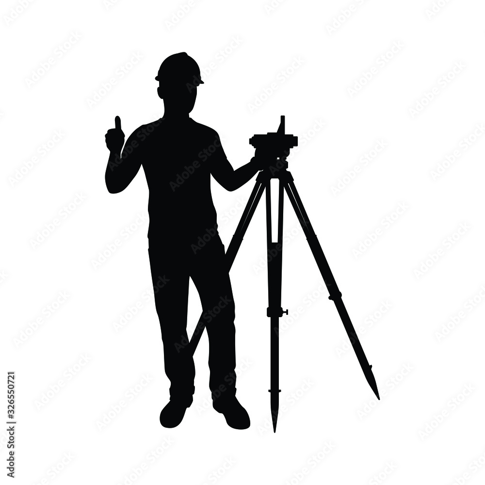 Engineer with theodolite silhouette vector. Industrial technology ...