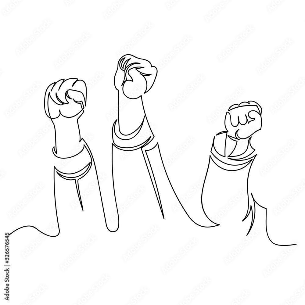 strike. hands in the air. vector contour image of hands. infinite line ...