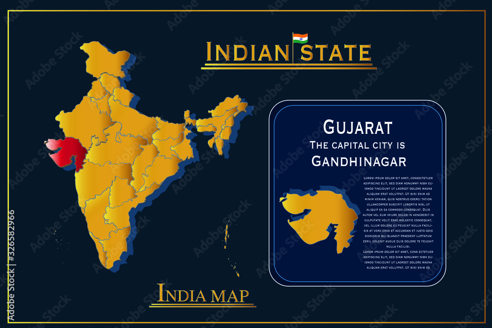 Detailed vector India country outline border map on background.Gujarat ...
