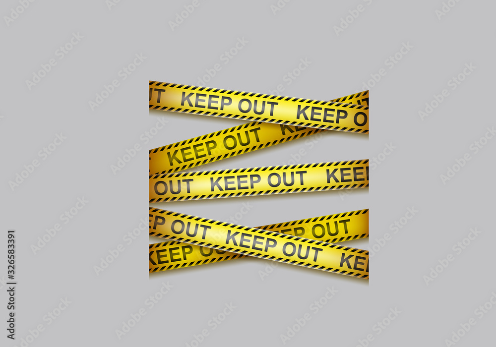 Caution tape with black and yellow lines and text keep out. Vector ...