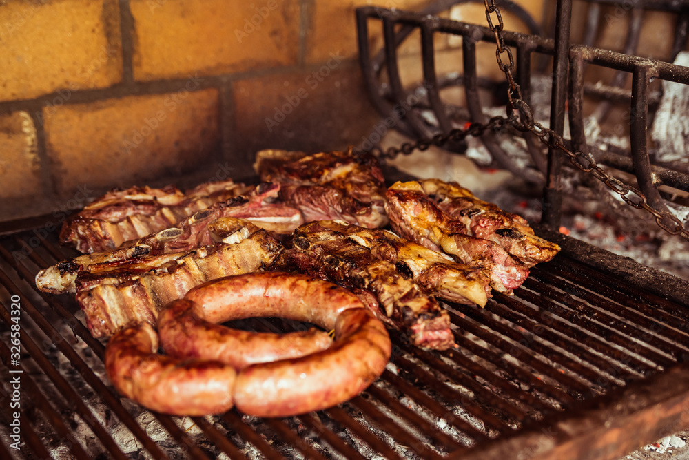 "Parrillada" Argentine barbecue make on live coal (no flame), beef ...
