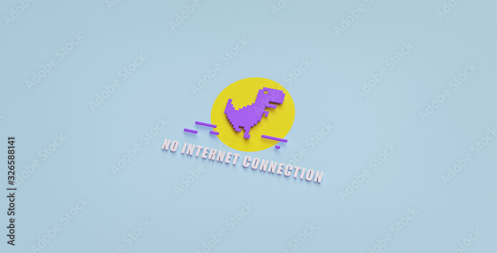 No Internet Connection concept with pixelated dinosaur icon on pastel ...