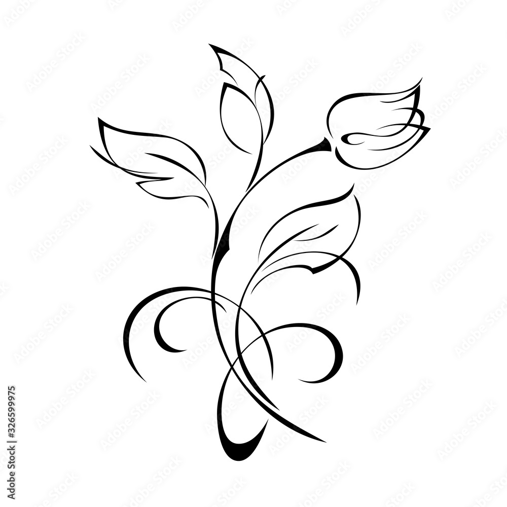 ornament 1057. one stylized flower Bud on a curved stem with leaves and ...