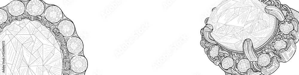 Pencil drawing of a ring with precious stones on a white background ...