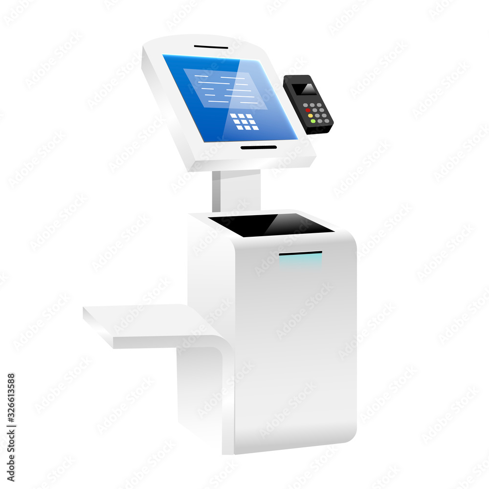 Innovative self order kiosk realistic vector illustration. Interactive ...