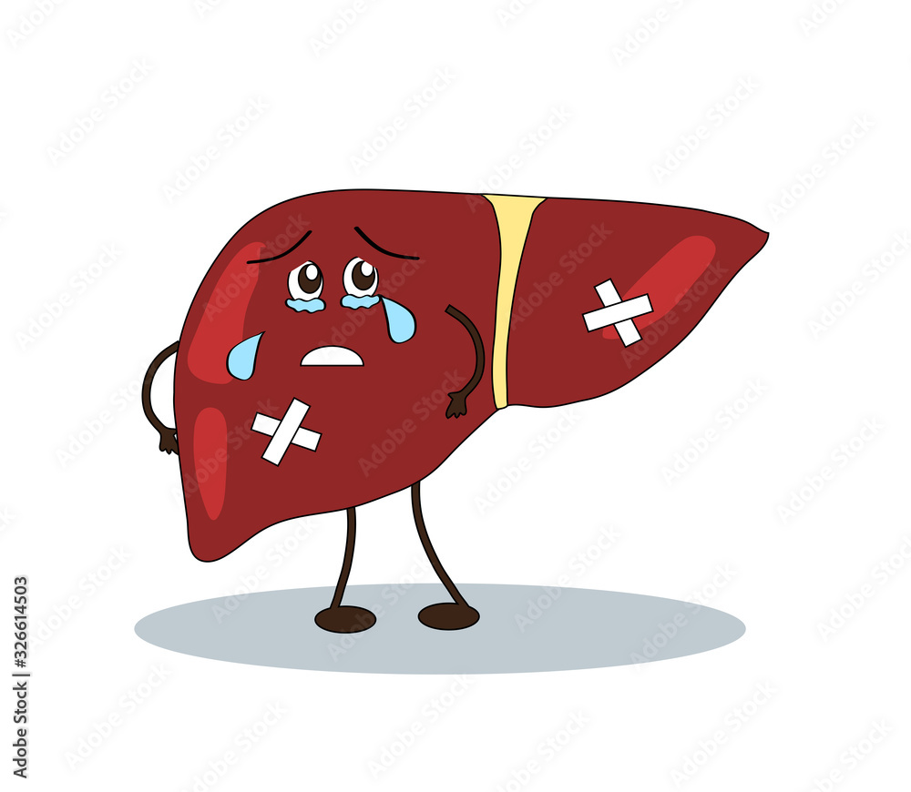 Sick liver on a white background. Cartoon. Vector illustration. Stock ...