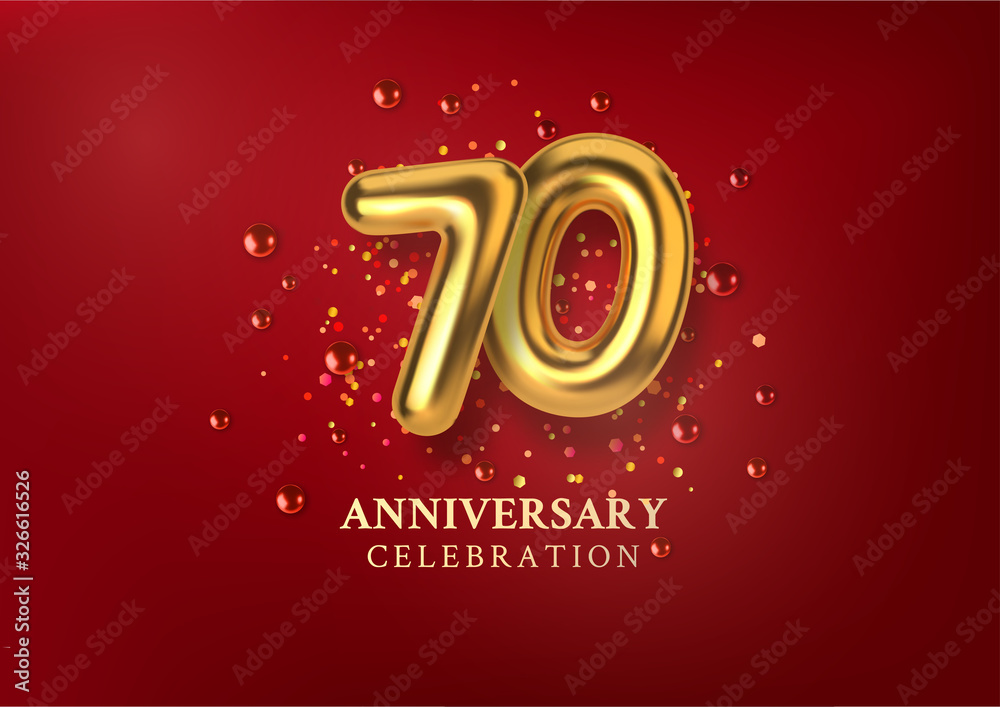 70th Anniversary celebration. Number in the form of golden balloons ...