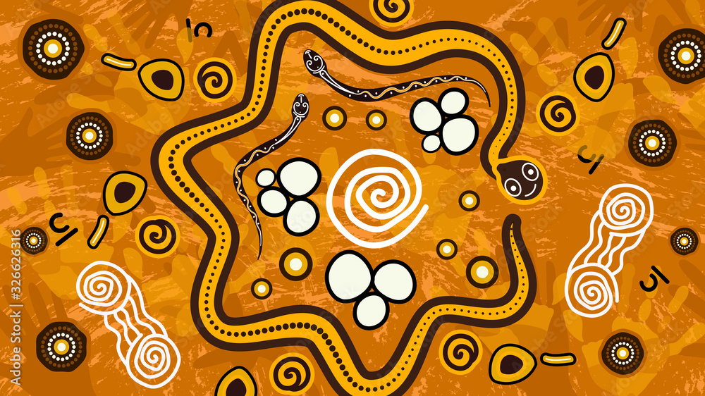 Aboriginal art vector painting with snake Stock Vector | Adobe Stock