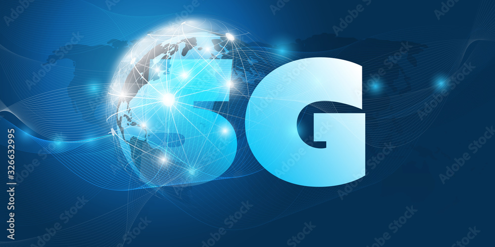 5G Network Label with Earth Globe and World Map Backround- High Speed ...