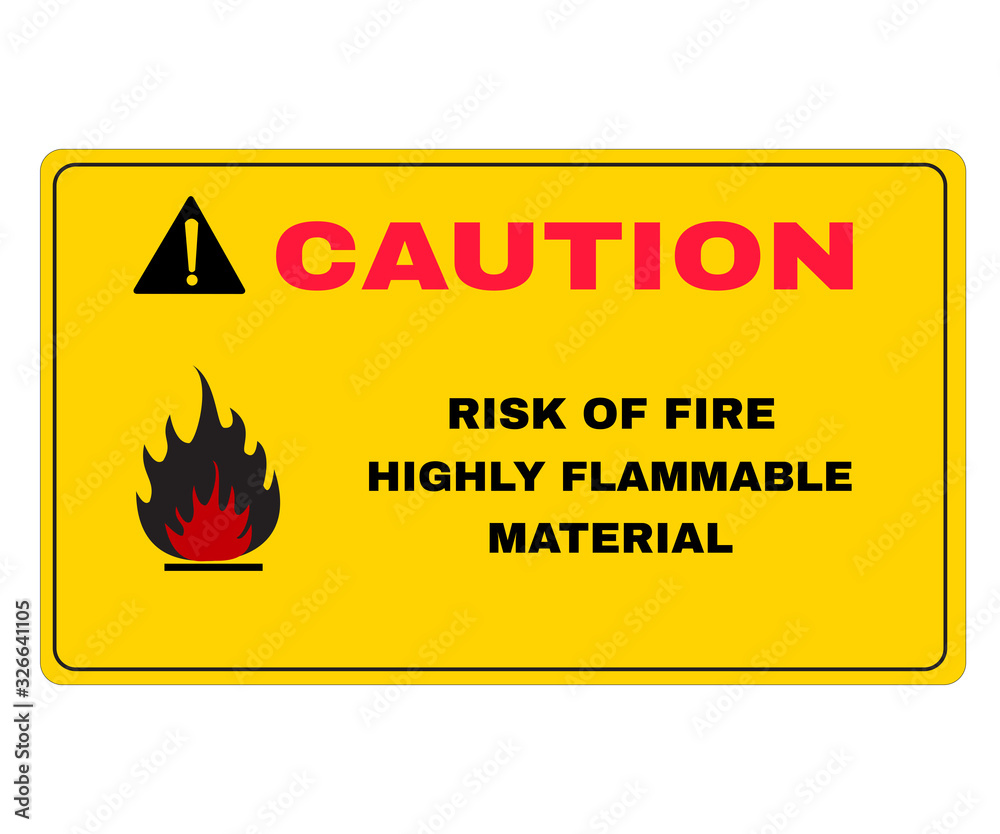 Prevention signs, Yellow caution board with message risk of fire highly ...