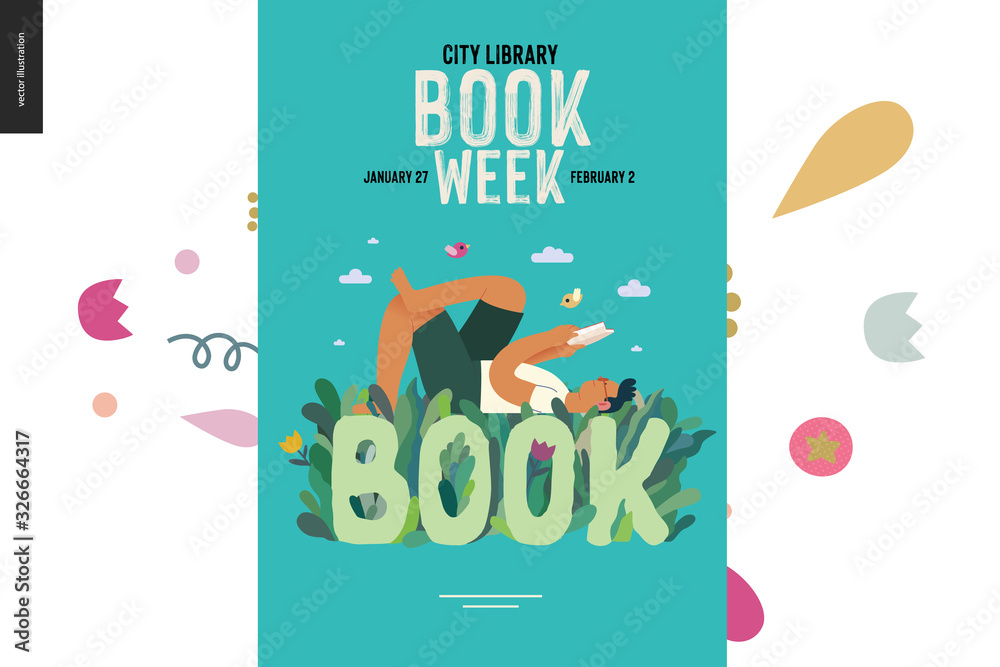 World Book Day graphics, poster grass -book week events. Modern flat ...
