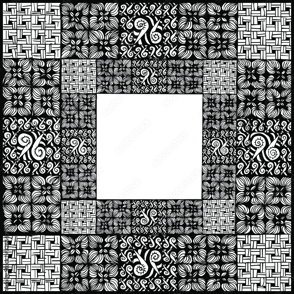 Square frame with different patterns inside. Tile with illustrations ...