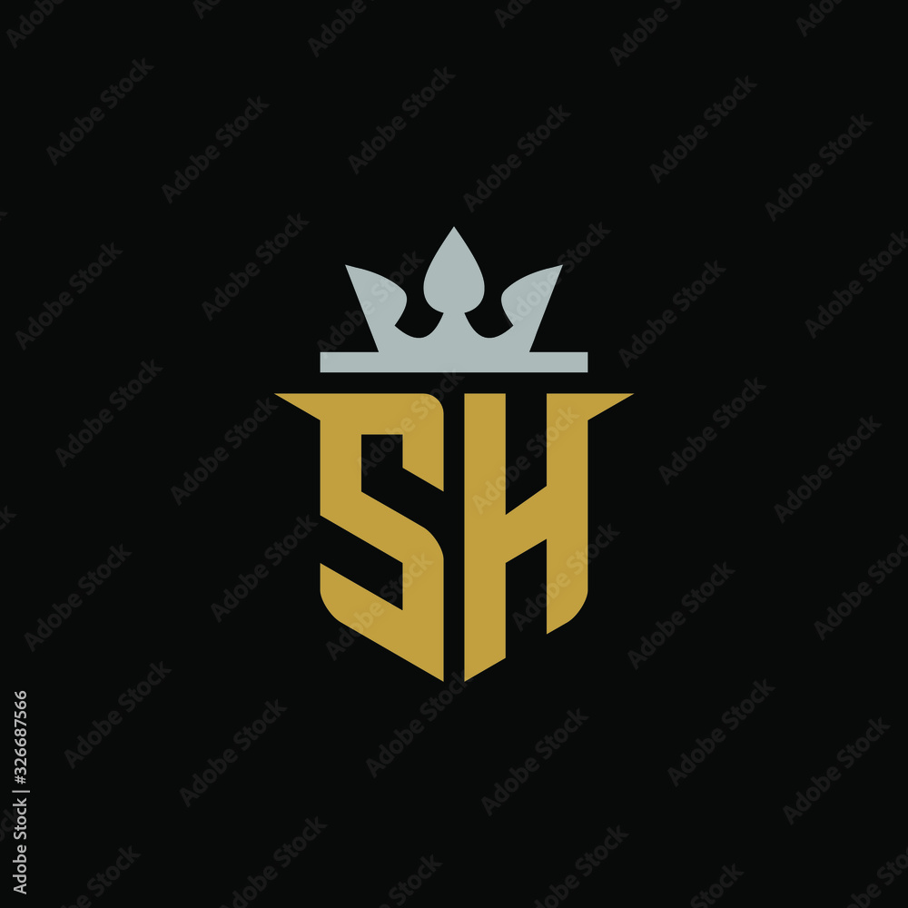 Initial Letter SH with Shield King Logo Design Stock Vector | Adobe Stock