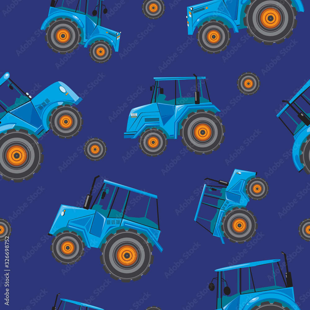 A Seamless pattern with a blue tractor or heavy machine as wallpaper ...