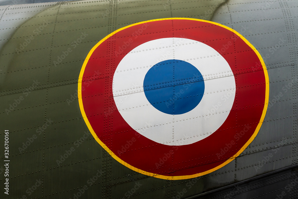 Cockade of France on the fuselage of an military aircraft, french air ...