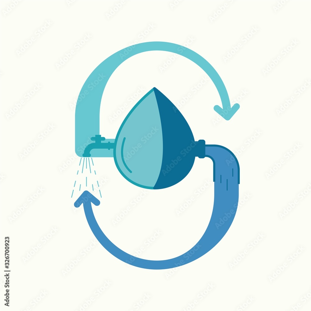 Water recycling and reuse. Vector illustration outline flat design ...
