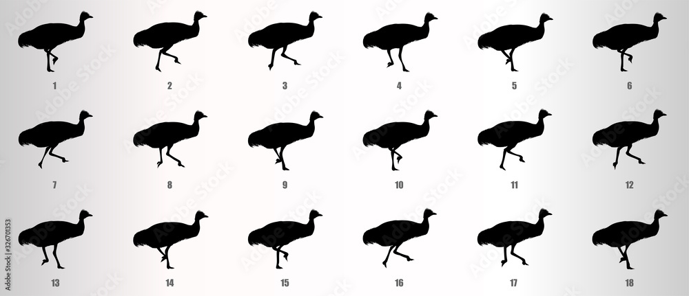 Emu run Cycle animation sequence silhouette, loop animation sprite ...