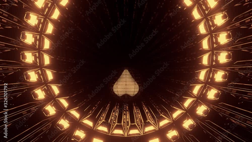 VJ Loop - 3D Heart Rolling Along a Glowing, Circular Golden Tunnel ...