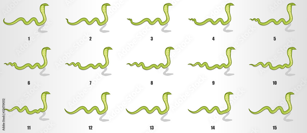 Sanke crawling animation sprite sheet, loop animation sequencce Stock ...