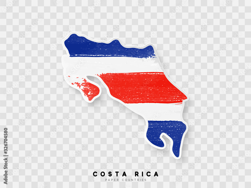 Costa Rica detailed map with flag of country. Painted in watercolor ...