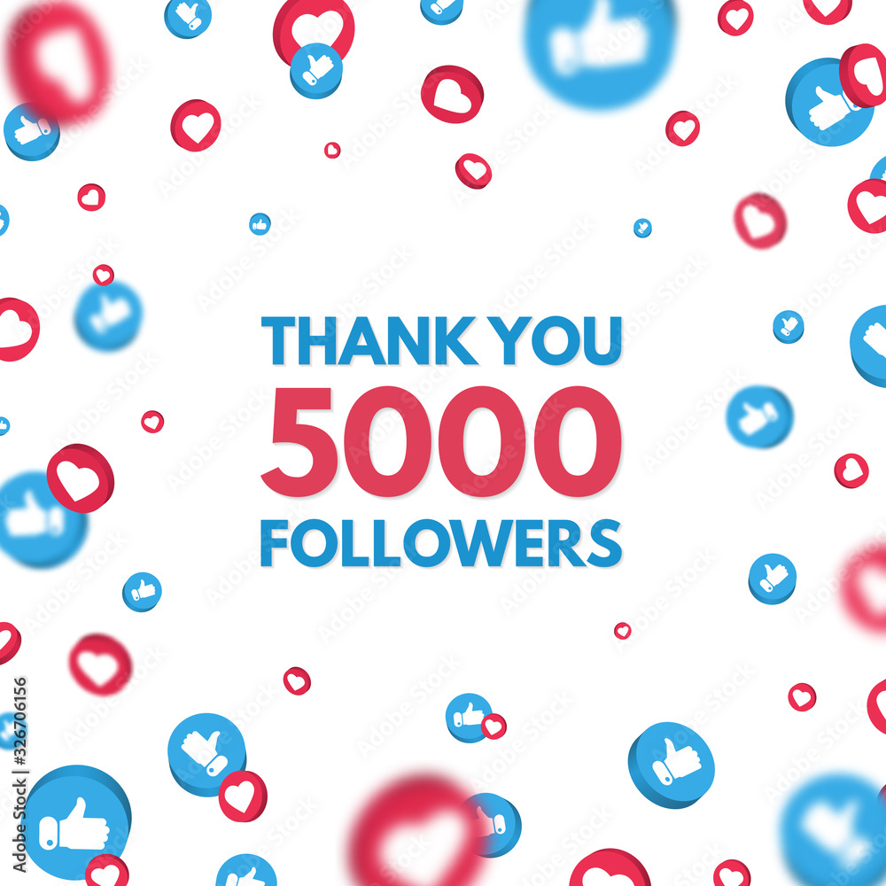 Thank you 5000 followers background with falling likes and thumbs up ...