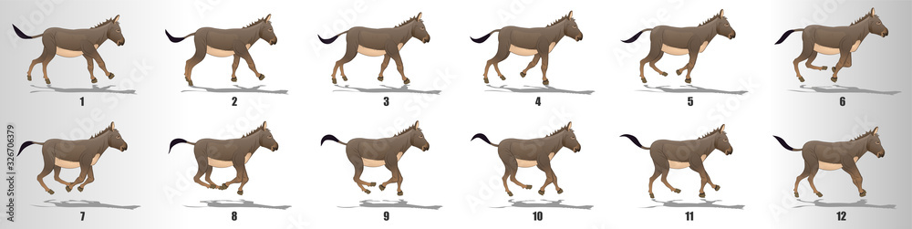 Donkey cycle animation frames, loop animation sequence sprite sheet ...
