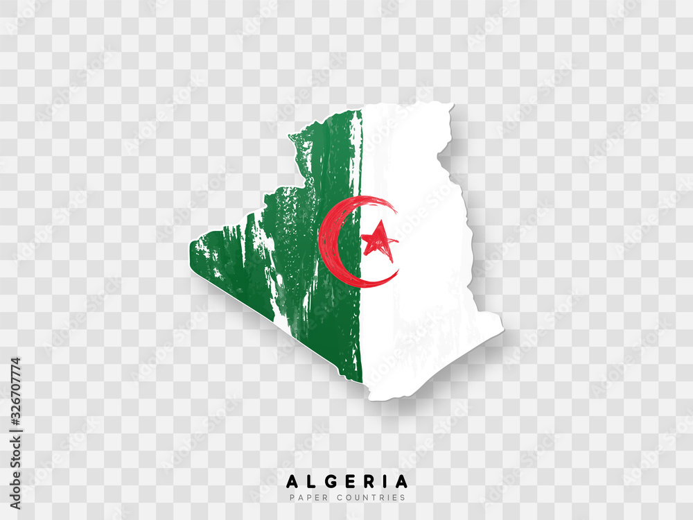 Algeria detailed map with flag of country. Painted in watercolor paint ...