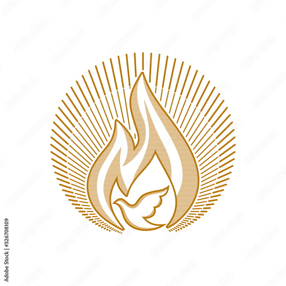 Church logo. Christian symbols. Flames and dove, as symbols of the Holy ...