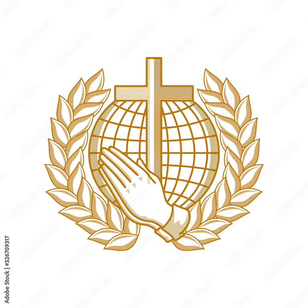 Church logo. Christian symbols. Praying hands on the background of the ...