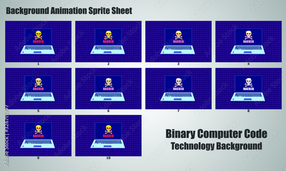 Hacked Laptop with alert Icon, data and streaming binary code Animated ...