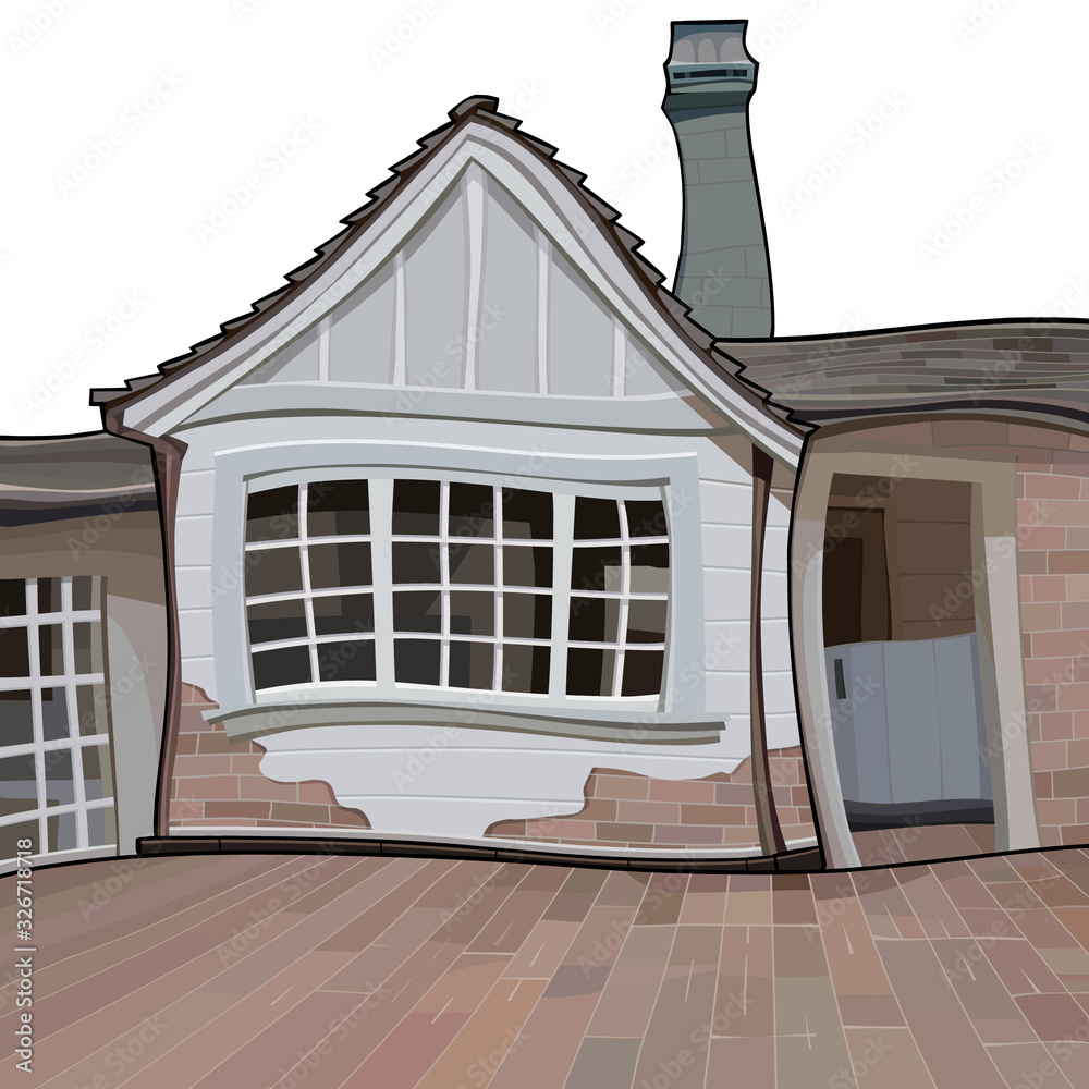 cartoon one story wooden white house with a yard Stock Vector | Adobe Stock