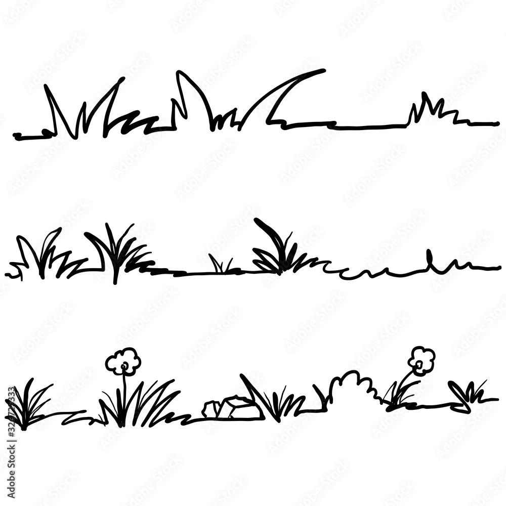 hand drawn doodle grass illustration with cartoon style vector Stock ...