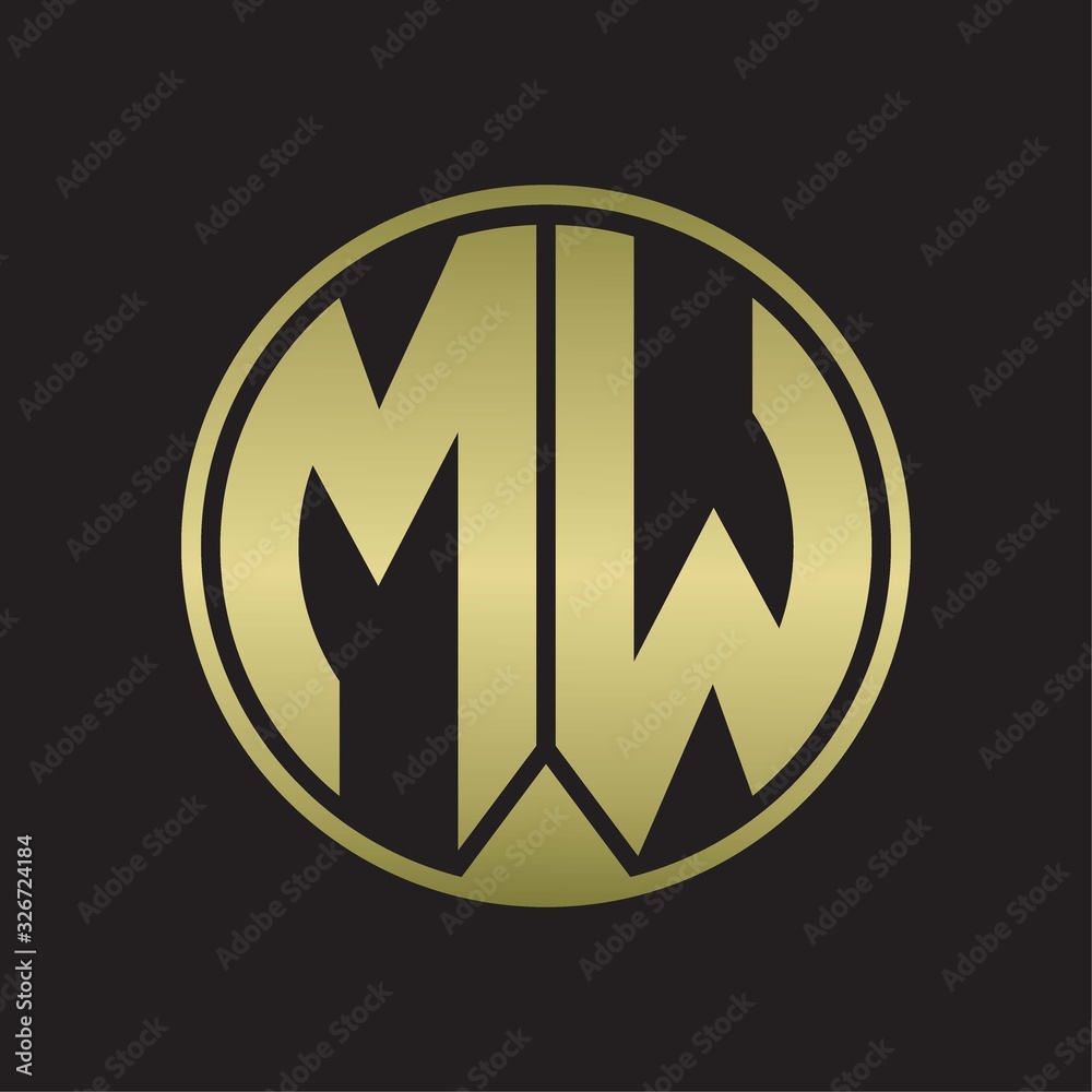 MW Logo monogram circle with piece ribbon style on gold colors Stock ...