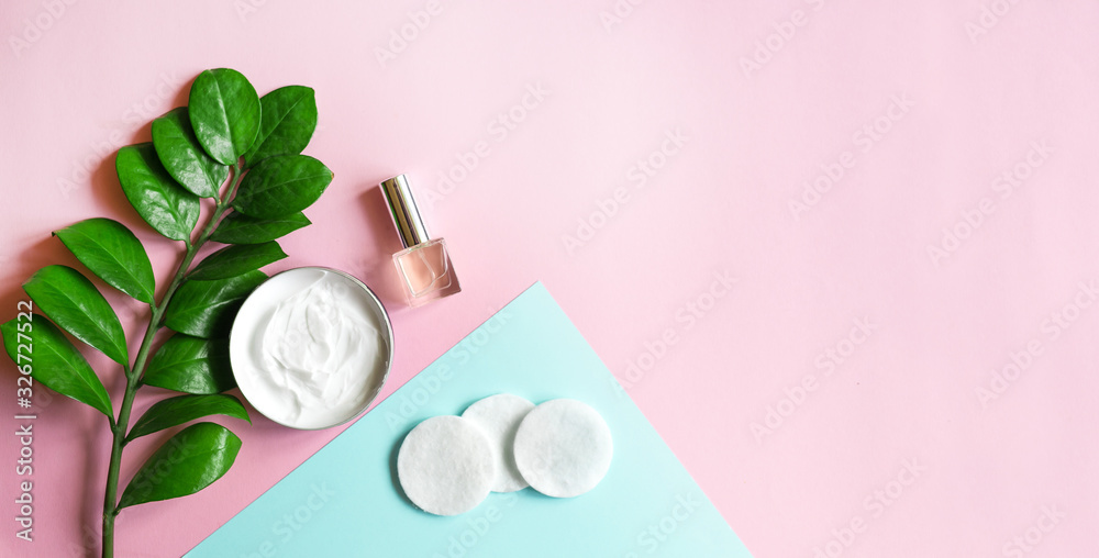 Skin cleansing and daily care products. Hygiene items with top view and ...