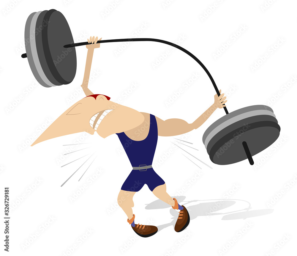 Cartoon man weightlifter isolated illustration. Funny strong man is ...