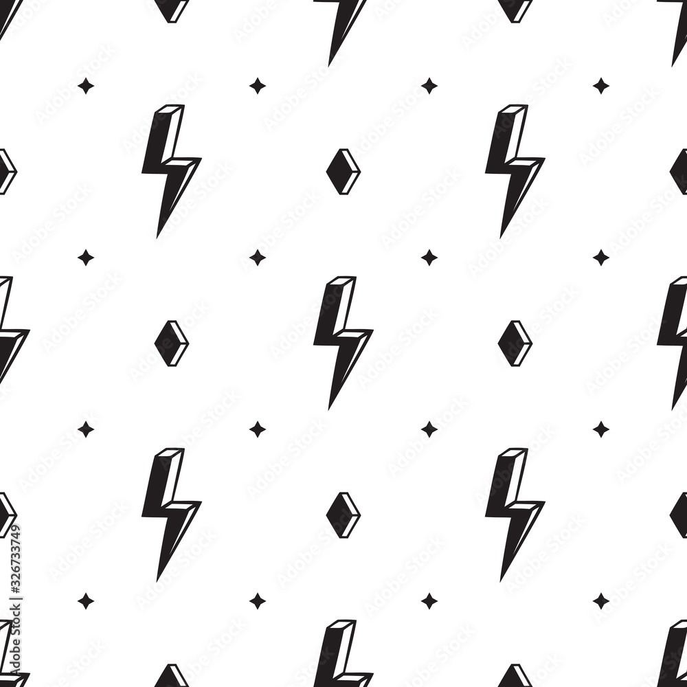 Arrows or Lightning Bolt Signs Vector Seamless Pattern. Black and White ...